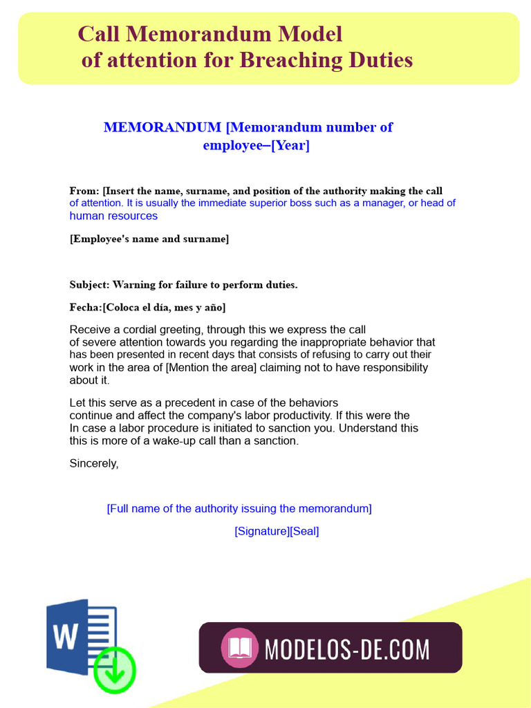 Model of Memorandum For Warning Due To Non-Compliance With Duties | PDF