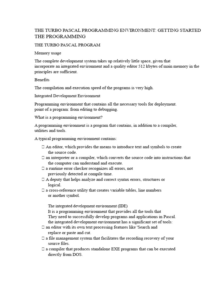 THE TURBO PASCAL PROGRAMMING ENVIRONMENT | PDF | Integrated Development ...