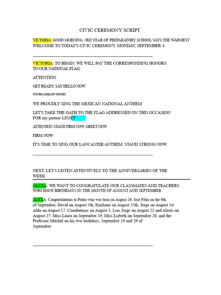 Civic Ceremony Script 22 | PDF | Mexico | Politics Of Mexico