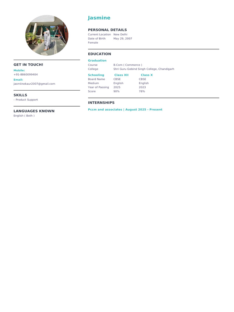 Jasmine Kaur's Contact & Education Profile | PDF