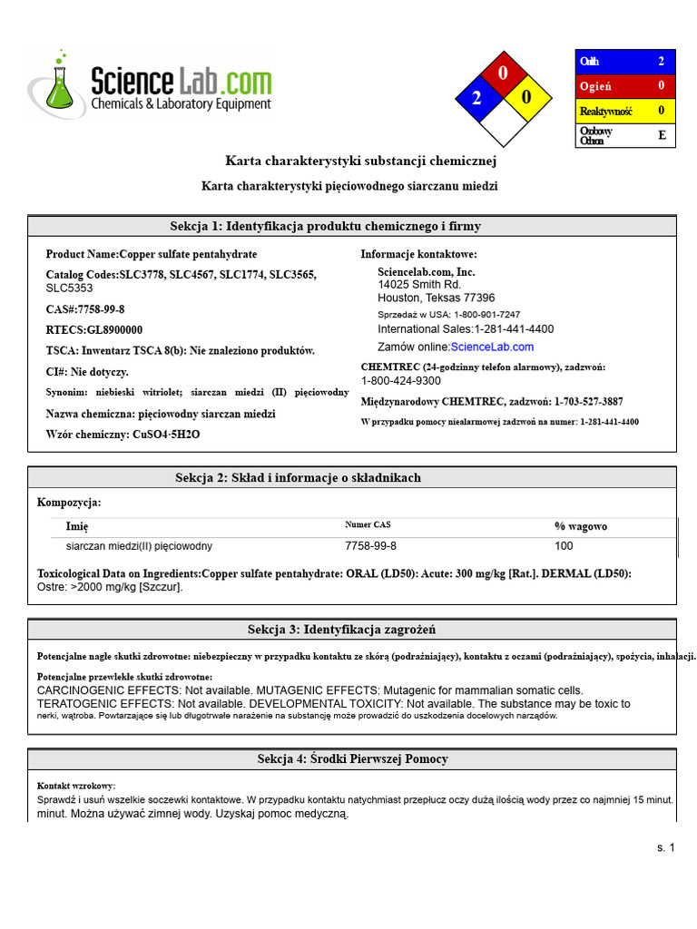 MSDS CuSO4.5H2O | PDF