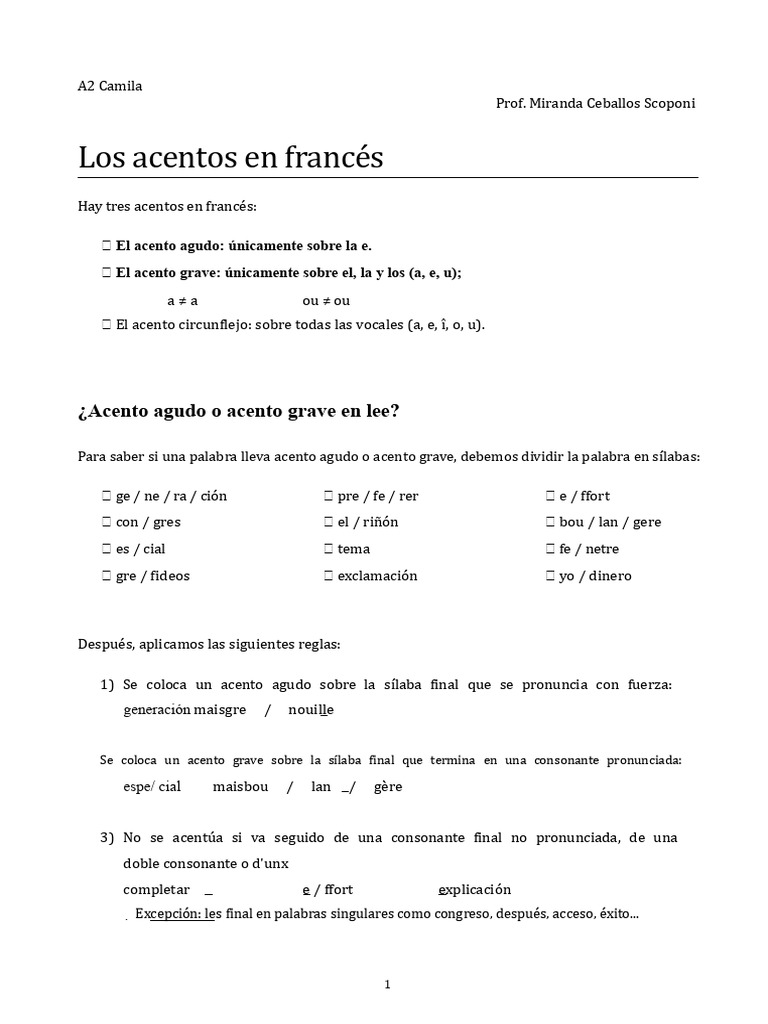 Acentos en francés: guía y ejercicios | PDF