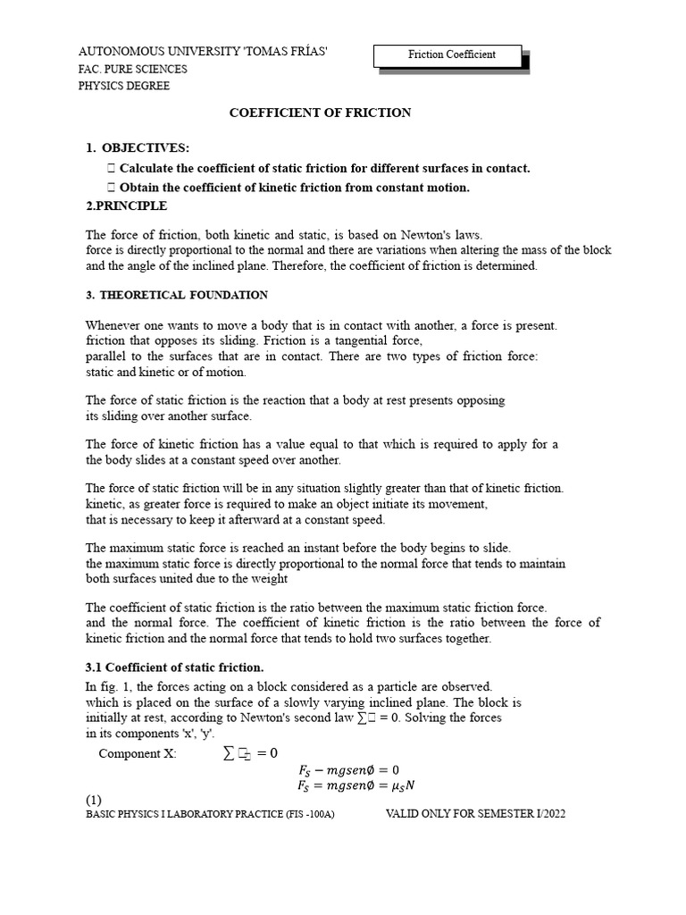 Coefficient of Friction Lab Report | PDF | Force | Friction