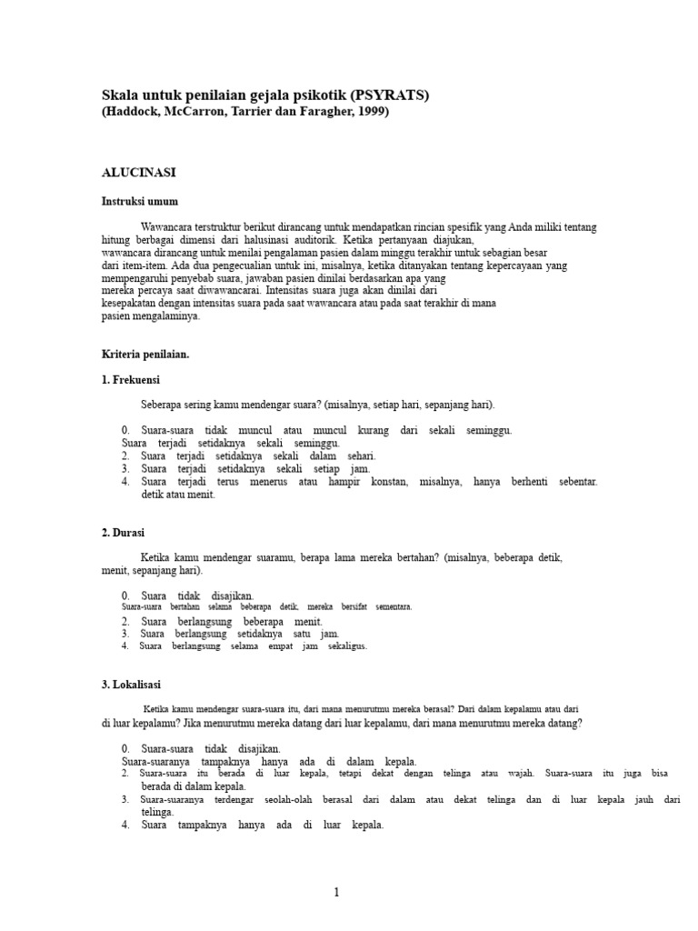 Skala Penilaian Gejala Psikotik (Psychotic Symptom Rating Scale ...