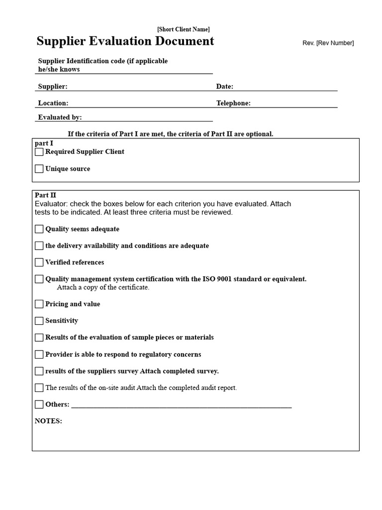Form Supplier Evaluation Pdf