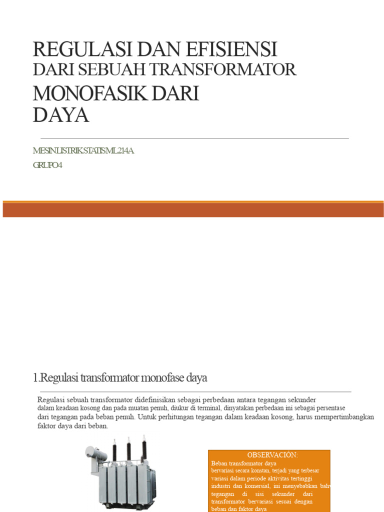 Regulasi dan Efisiensi Transformator Daya | PDF
