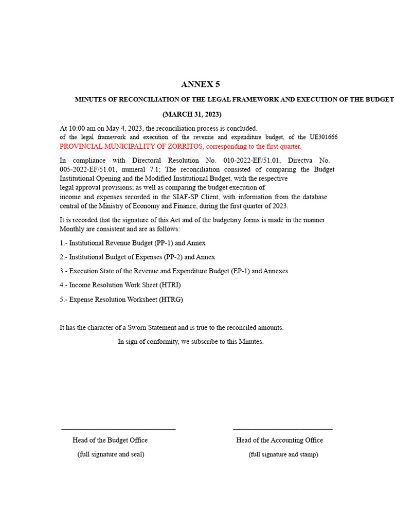 Annex 5 - Conciliation Act of The Legal Framework and Execution of The ...