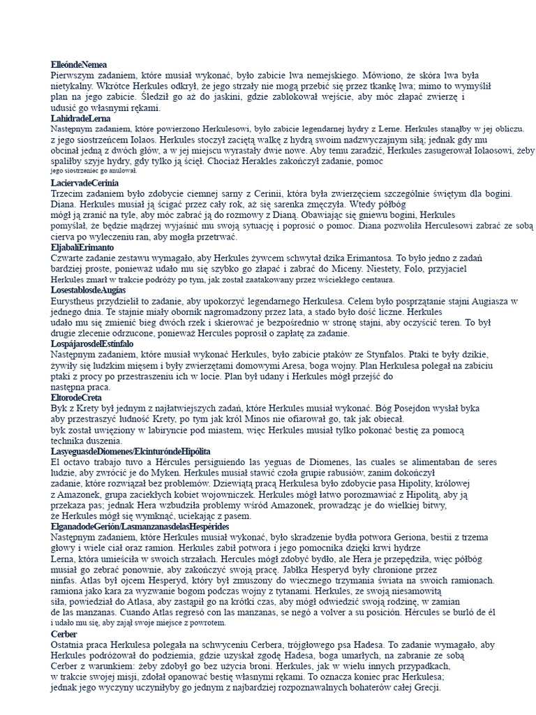 12 Prac Herkulesa Lew Nemejski | PDF