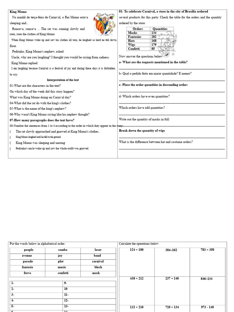 Teaching Sequence - Carnival - 3rd Grade | PDF | Carnival
