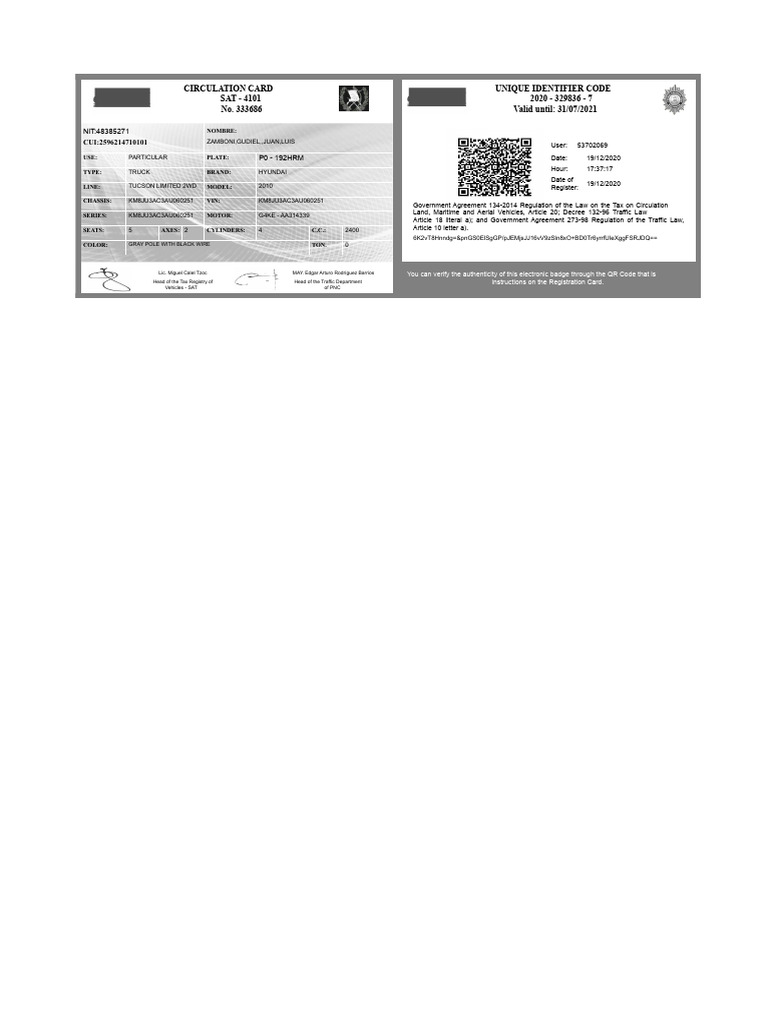 Electronic Registration Card PDF | PDF | Land Vehicles | Motor Vehicle