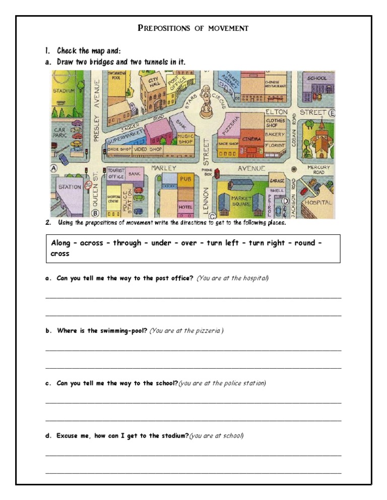 Prepositions Of Movement Worksheets