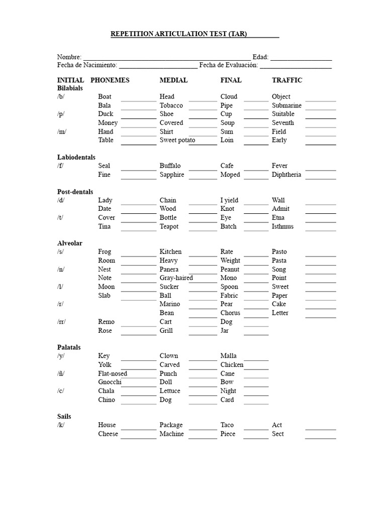 Articulation Test For Repetition | PDF | Phonetics | Human Voice