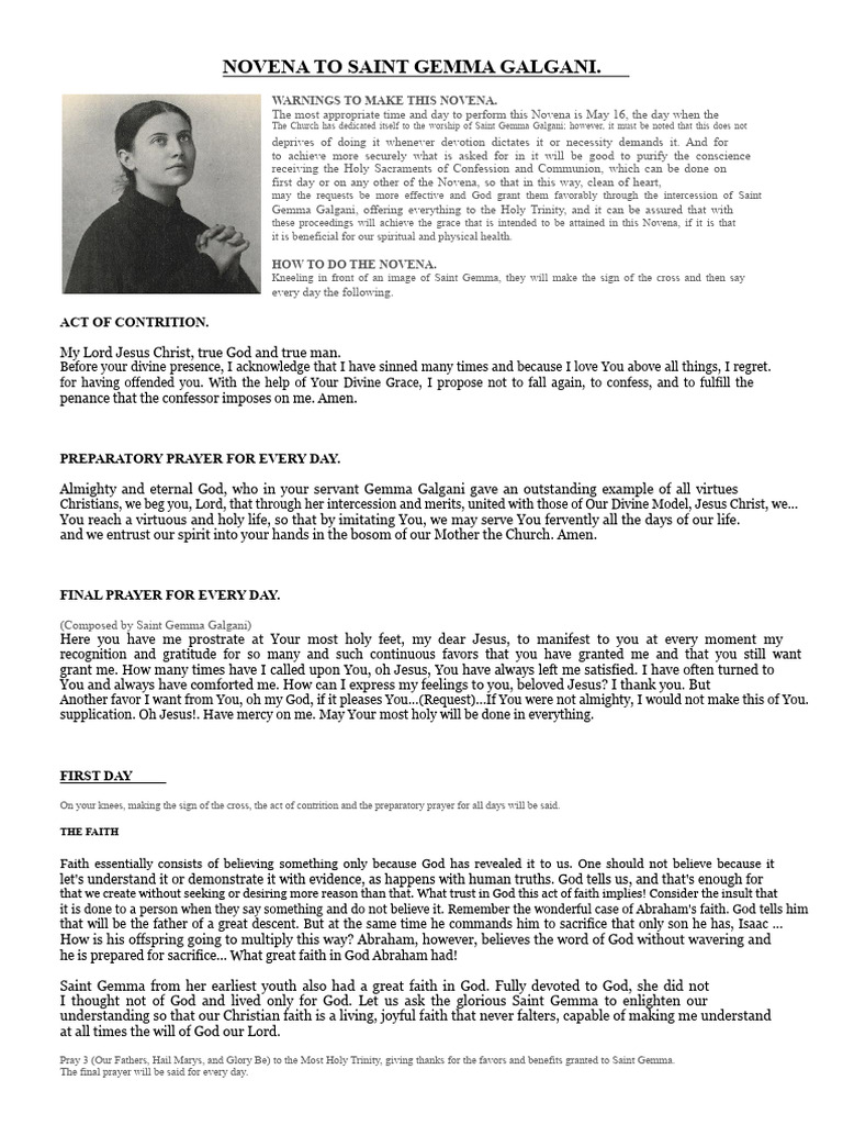 Novena Prayer Guide to Saint Gemma | PDF | Penance | Confession (Religion)