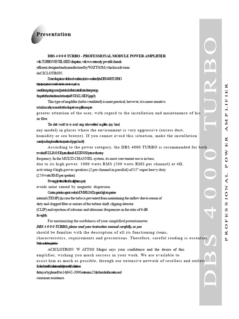 DBS4000turbo manual | PDF | Loudspeaker | Electrical Connector