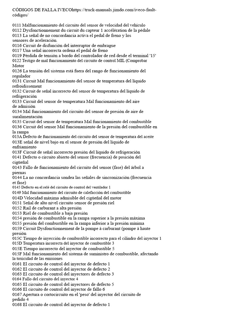 Códigos de falla IVECO: Diagnóstico y Soluciones | PDF | Inyección de ...