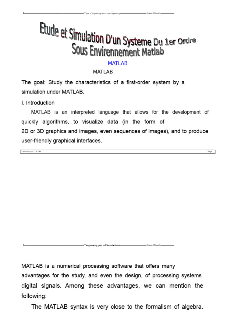 TP 2 Study and Simulation of A First Order System | PDF | Matlab ...