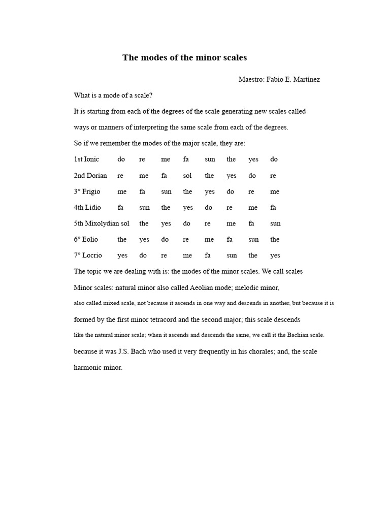 The Modes of The Minor Scales | PDF | Mode (Music) | Minor Scale