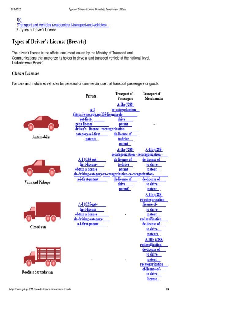 Types of Driver's Licenses in Peru | PDF | Driver's License | Van