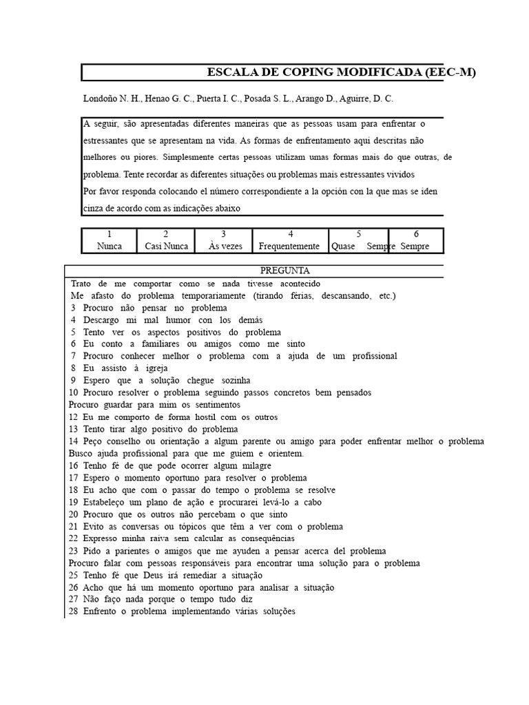 Formato Escala de Estratégias de Enfrentamento Modificada Eec M | PDF