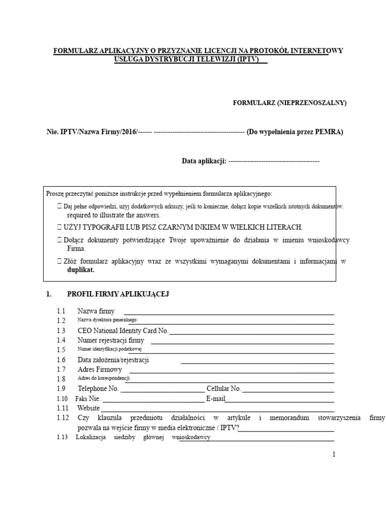 Formularz Zgłoszeniowy IPTV | PDF
