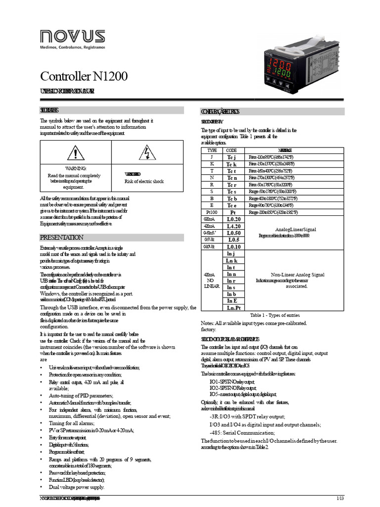 Novus Controller Manual Model N1200 v20x | PDF | Parameter (Computer ...