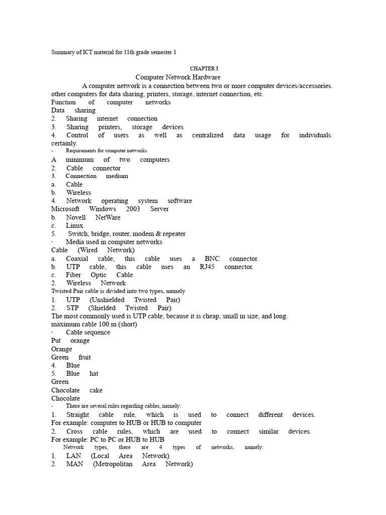 Summary of ICT material for 11th grade, semester 1.docx | PDF ...