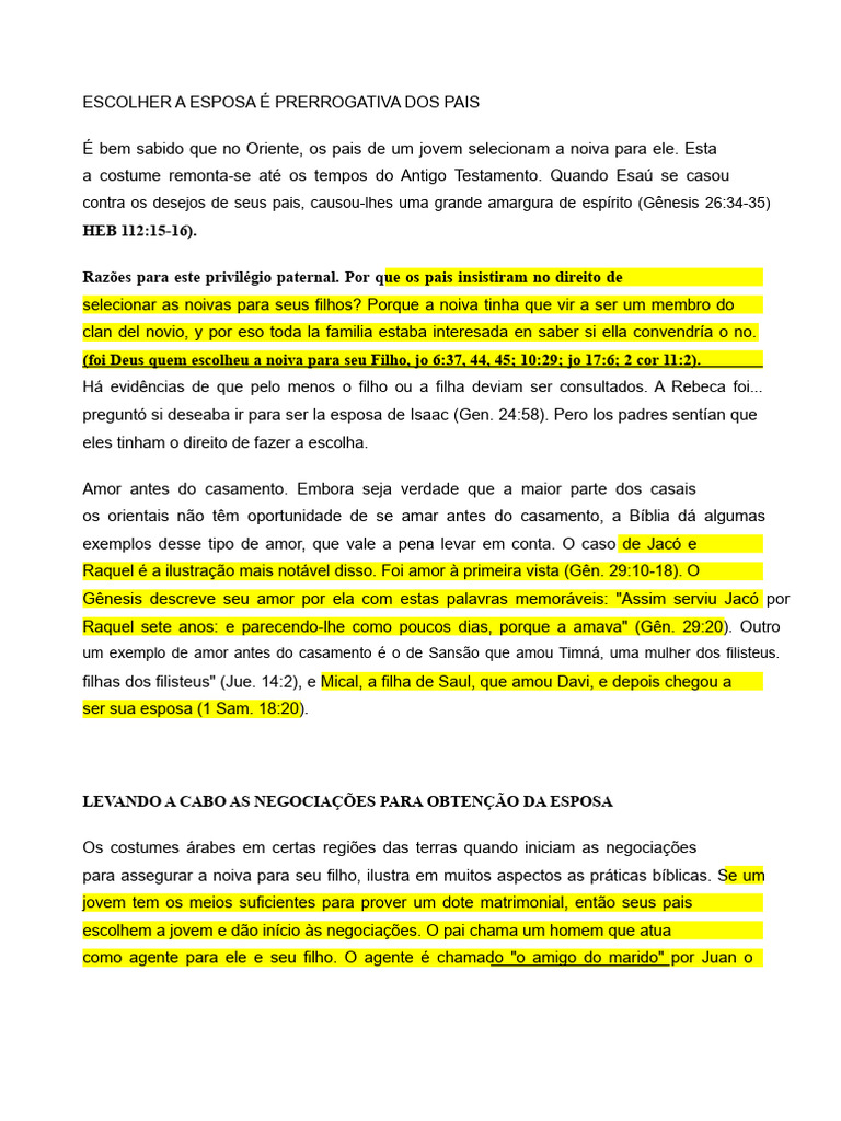 O Papel dos Pais na Escolha da Noiva | PDF | Casamento | Amor