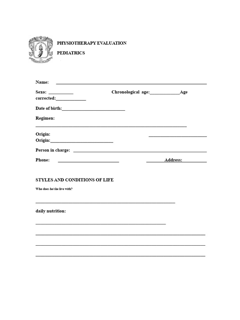 Pediatric Physiotherapy Evaluation Form | PDF | Anatomical Terms Of ...