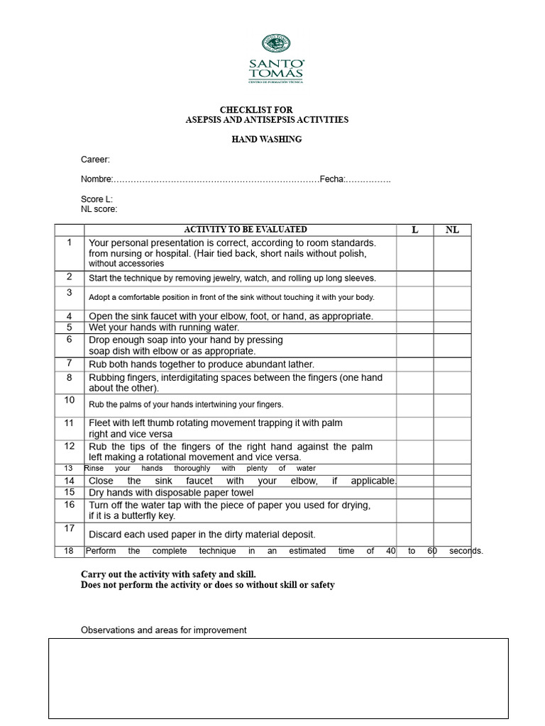 Handwashing Checklist (1) - 1 | PDF