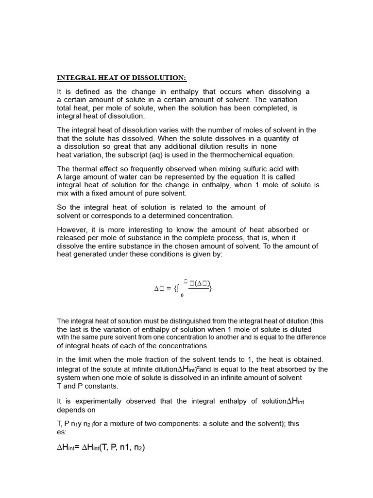Integral Heat of Dissolution | PDF | Enthalpy | Heat