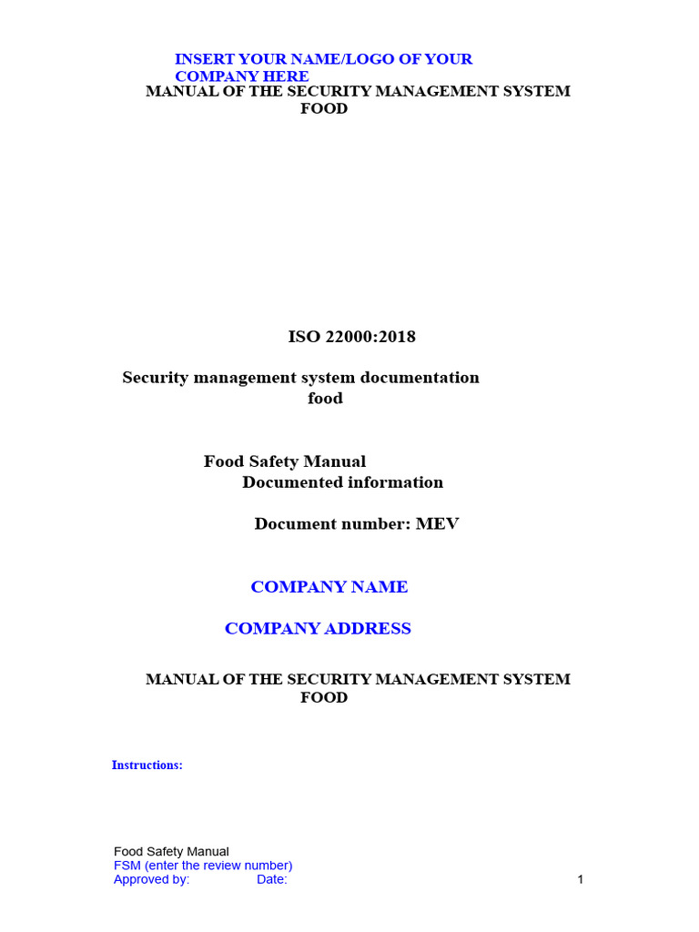 ISO 22000 Template | PDF | Food Safety | International Organization For ...
