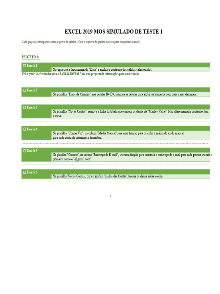 [EXCEL 2019] Simulado 1 | PDF | Planilha | Microsoft Excel