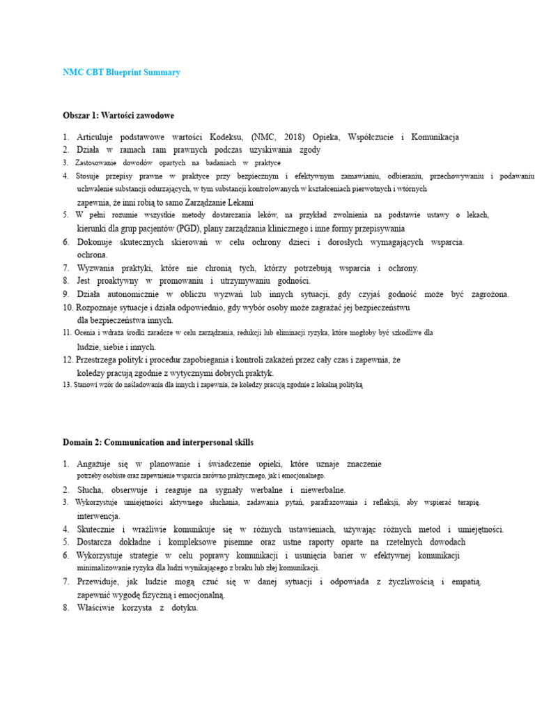 Podsumowanie planu NMC CBT | PDF