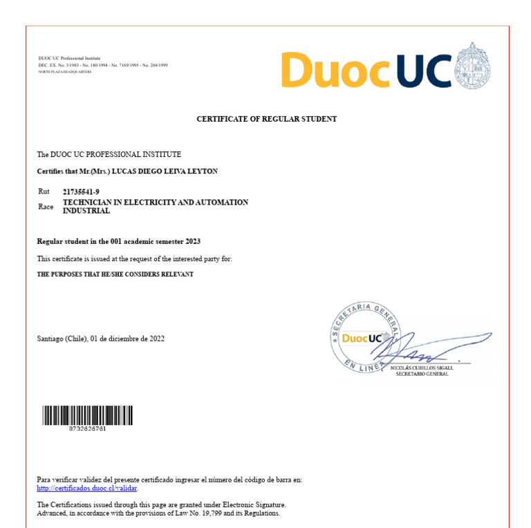 Regular Student Certificate | PDF