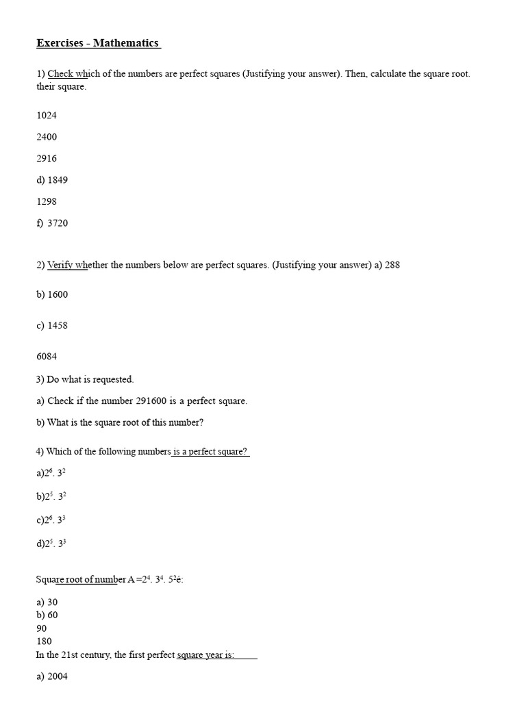 Exercises - Perfect Square | PDF