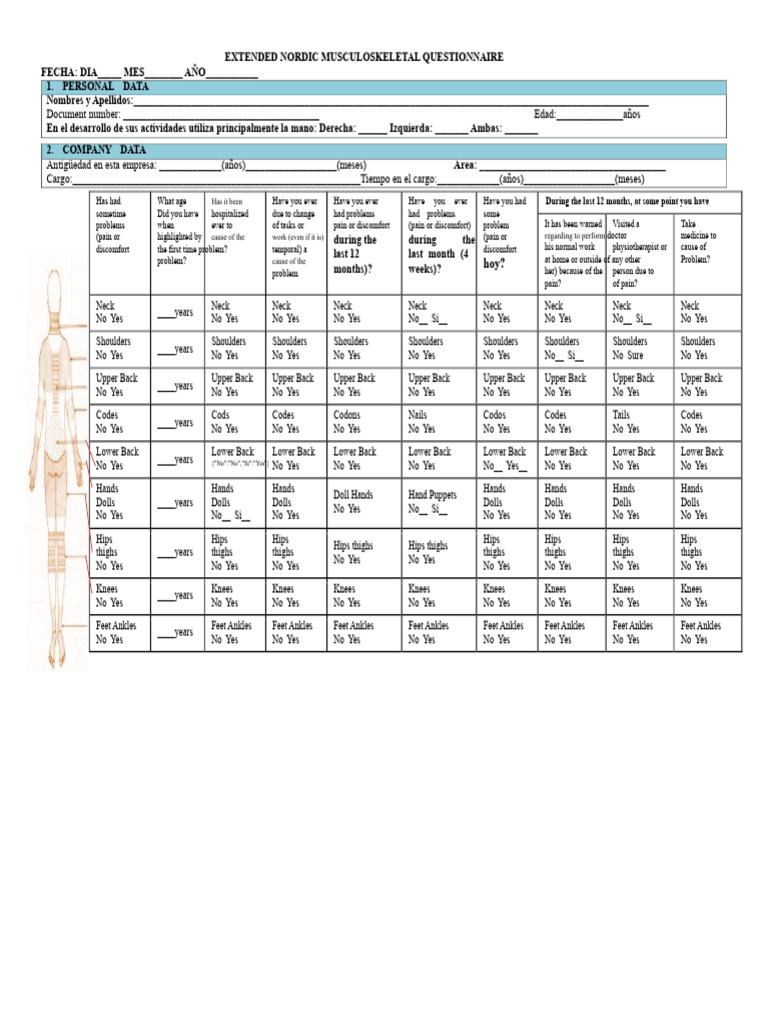 Extended Nordic Musculoskeletal Questionnaire | PDF | Hip | Joints