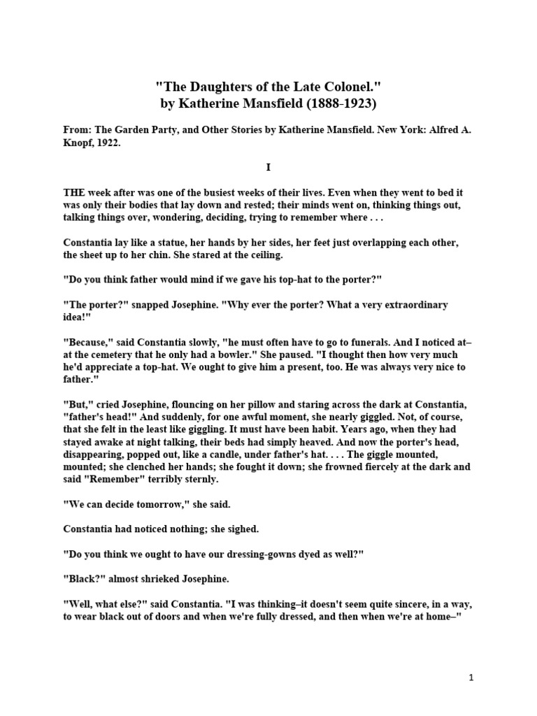 Daughters of the Late Colonel Analysis | PDF