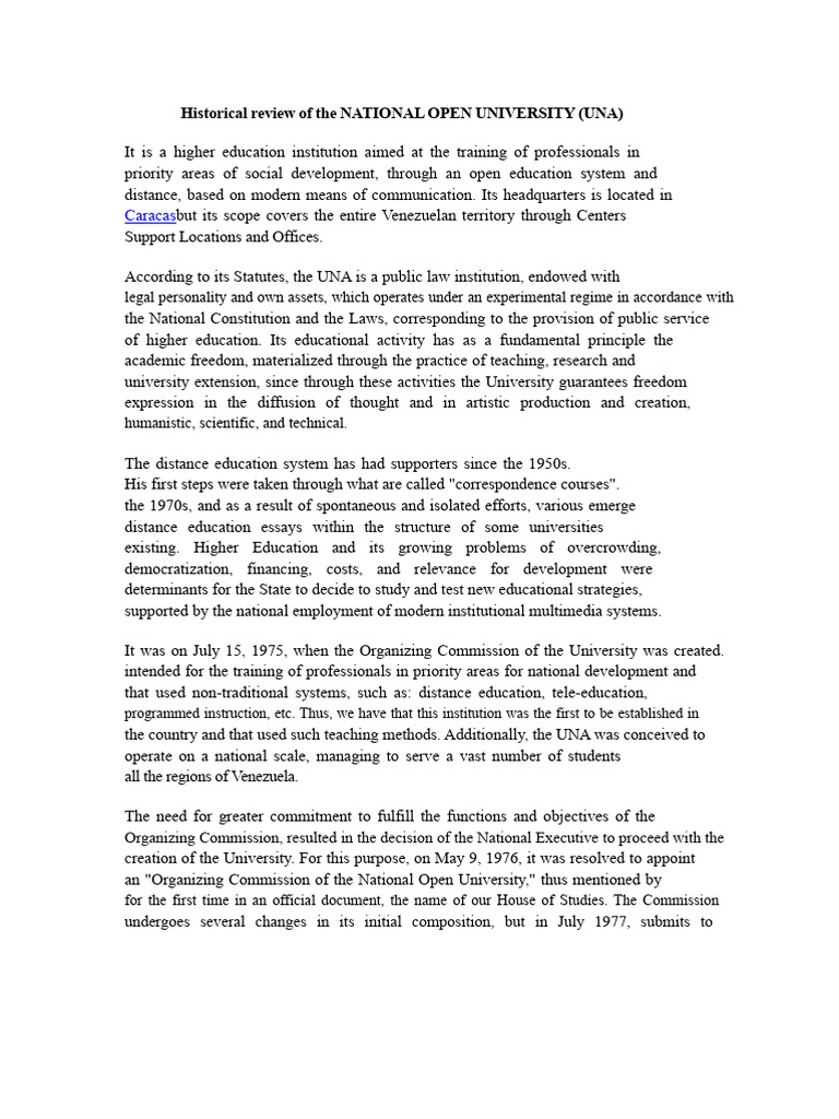 Historical Review of The National Open University | PDF | Distance ...
