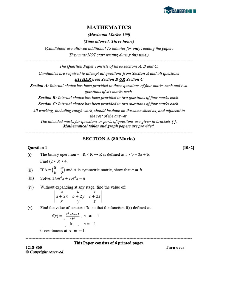 Mathematics Exam Question Paper | PDF | Linear Regression ...
