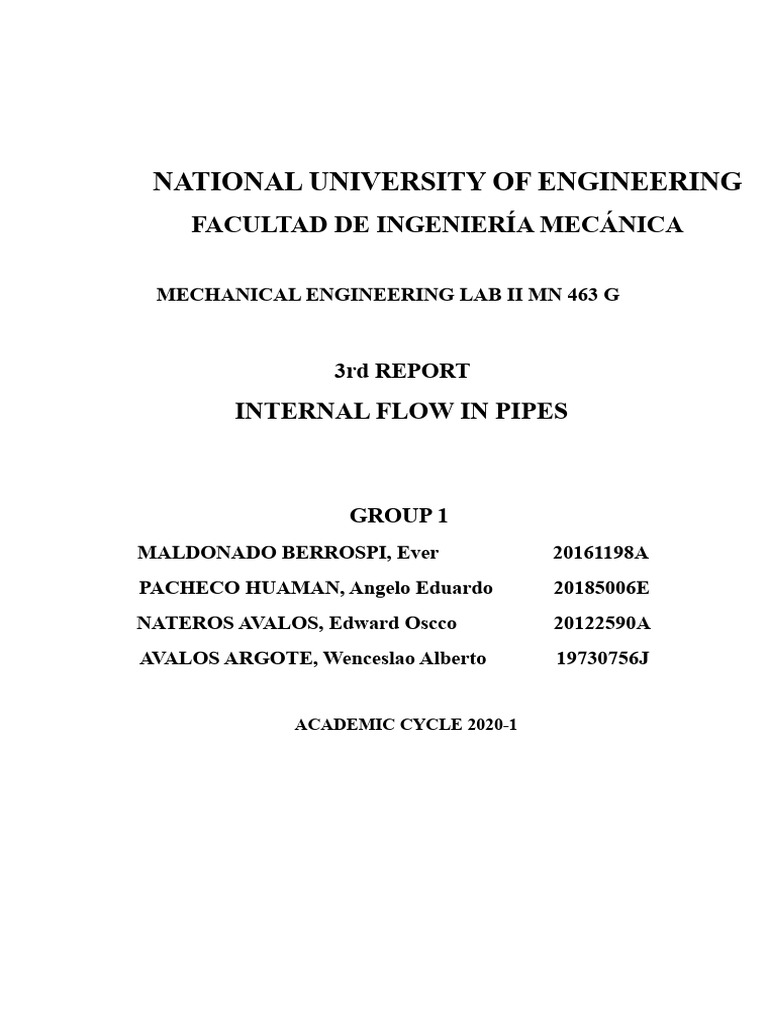 Internal Flow Analysis in Pipes | PDF | Fluid Dynamics | Laminar Flow