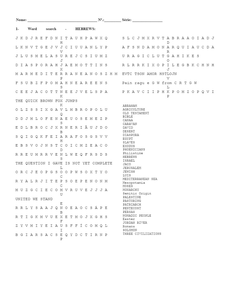 Hebrew History Word Search Puzzle | PDF | Canaan | Jews And Judaism
