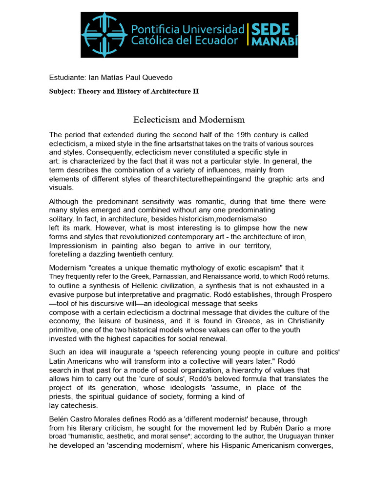 Eclecticism and Modernism | PDF | Modernism | Liberal Arts Education