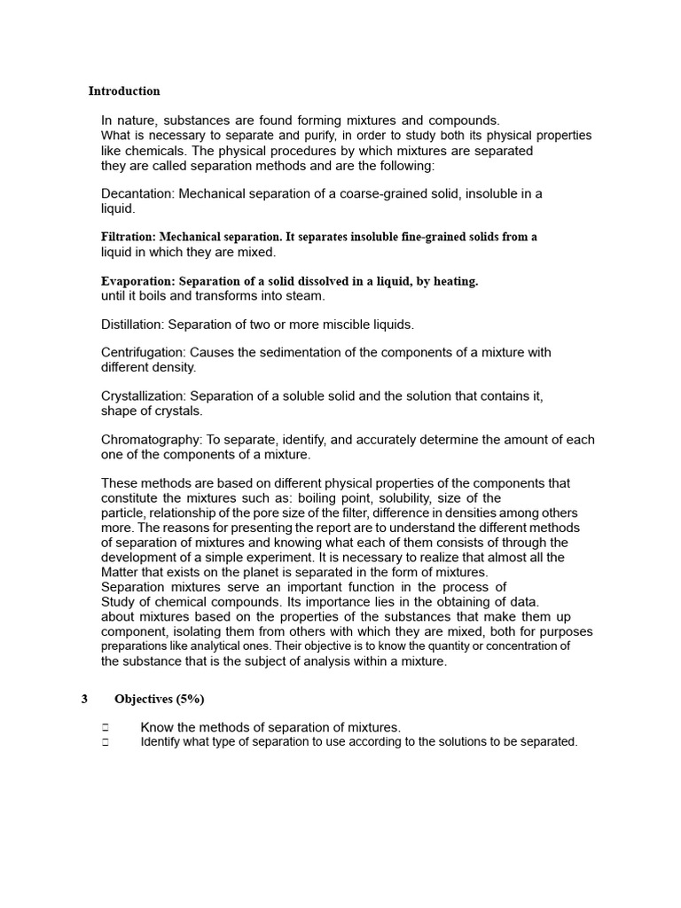 Methods for Separating Mixtures Explained | PDF | Mixture | Solubility