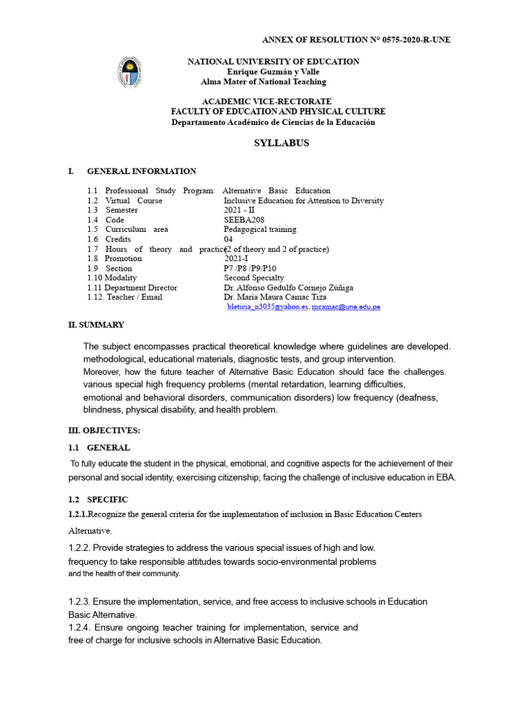 Syllabus Inclusive Education-EBA | PDF | Inclusion (Education ...