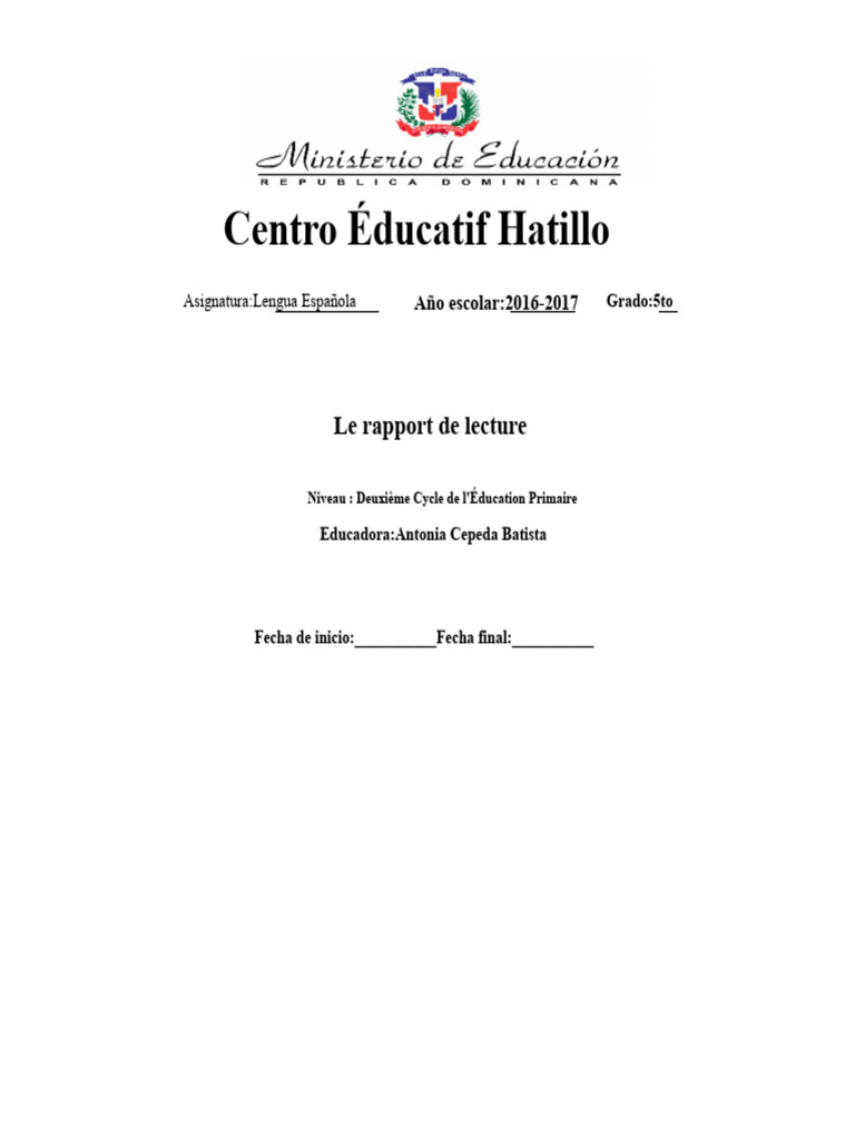 Rapport de lecture pour 5ème année | PDF | Apprentissage