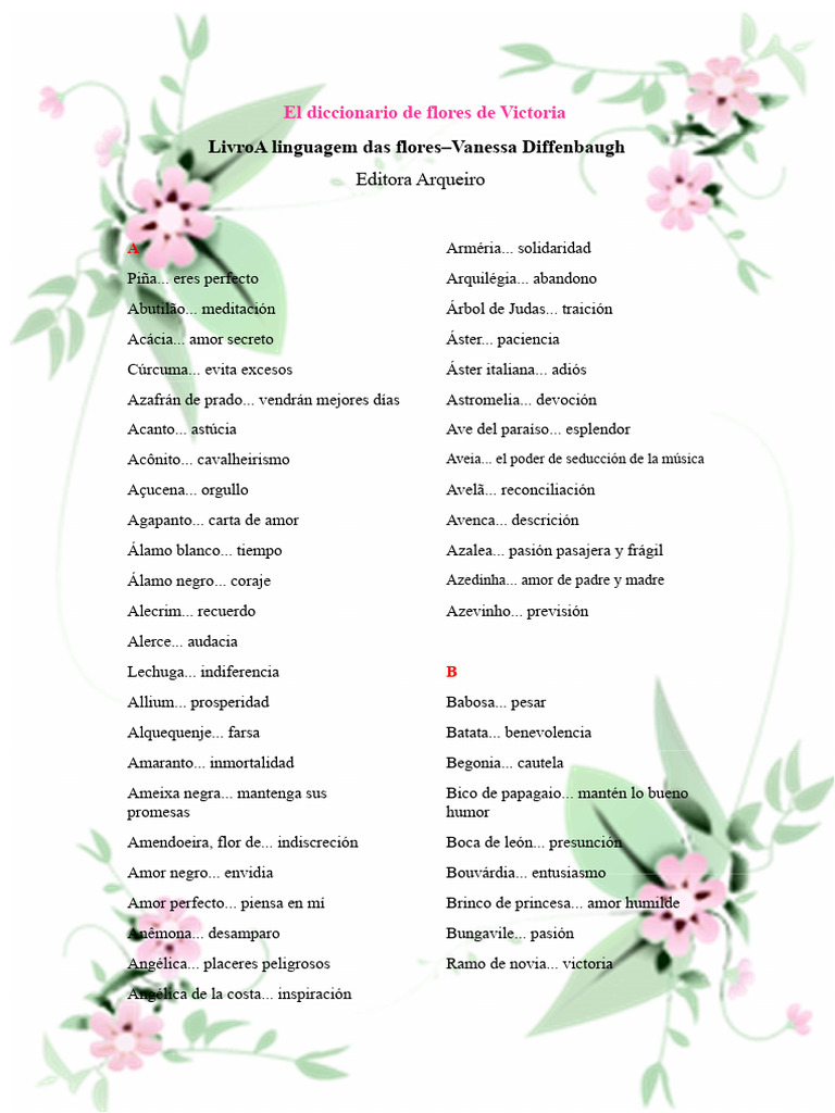 Diccionario de Flores y sus Significados | PDF