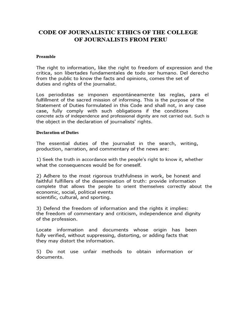 Journalistic Ethics Code of The College of Journalists of | PDF ...
