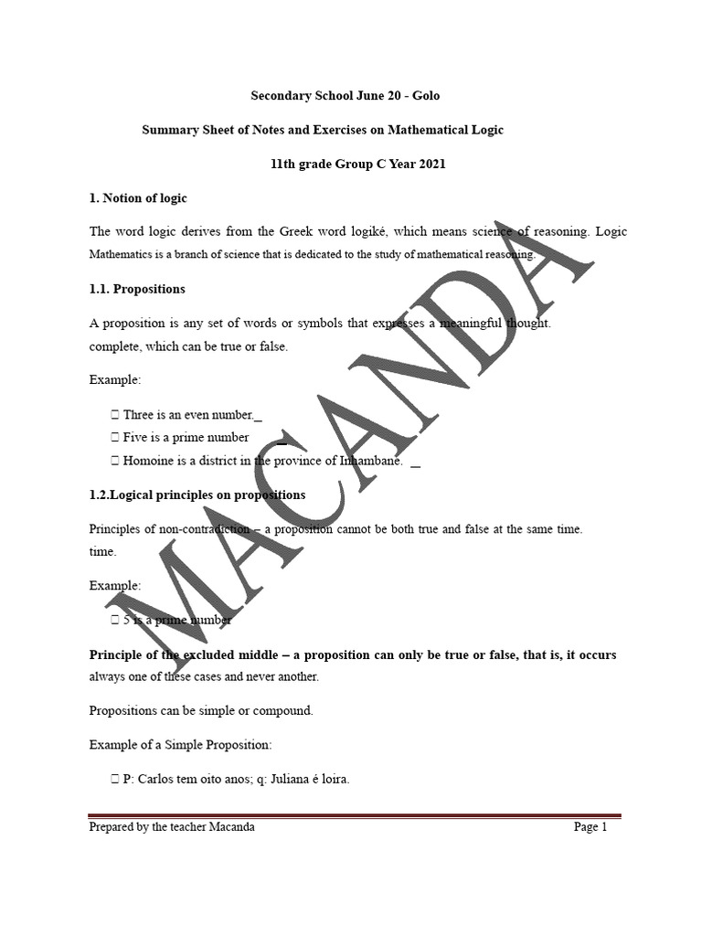 Record Sheet and Exercises of Mathematical Logic 11th Grade Science | PDF | Logic | If And Only If