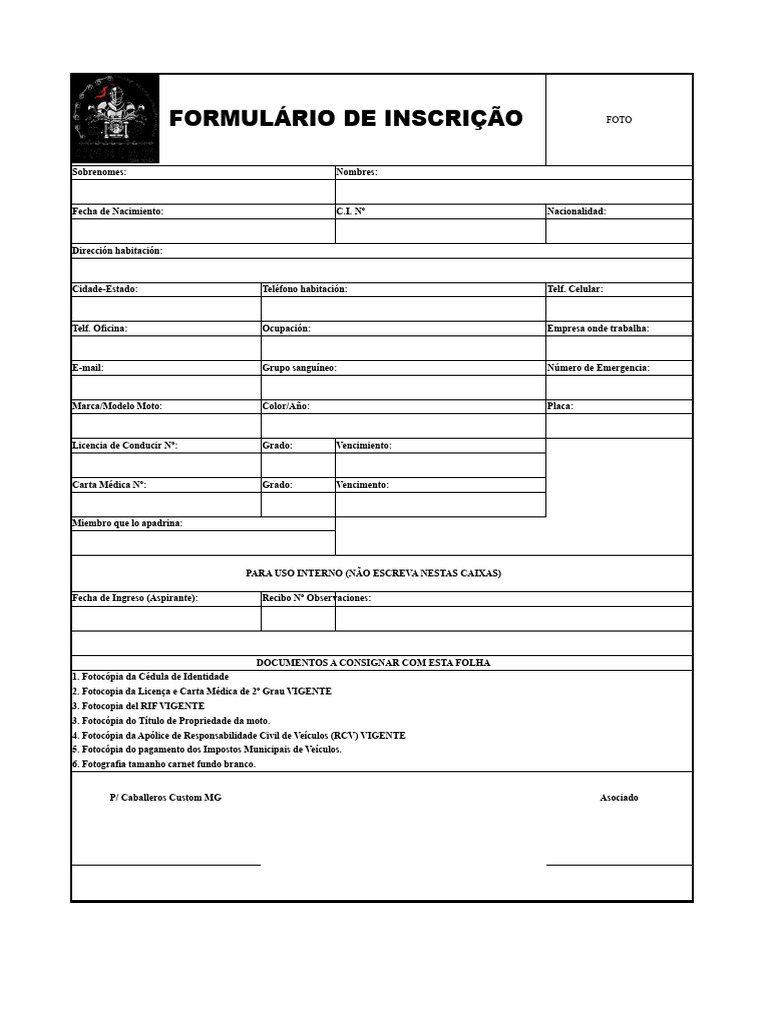Formulário de Inscrição CCMG | PDF