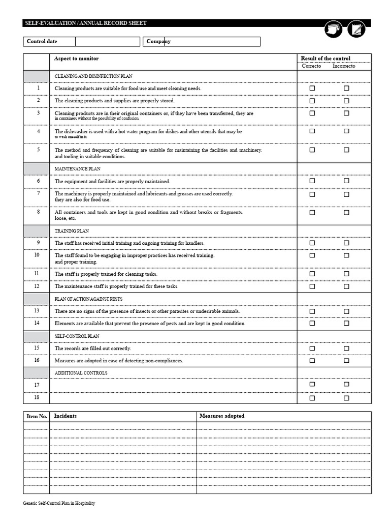 Hospitality Self-Control Plan Template | PDF | Kitchen | Refrigeration
